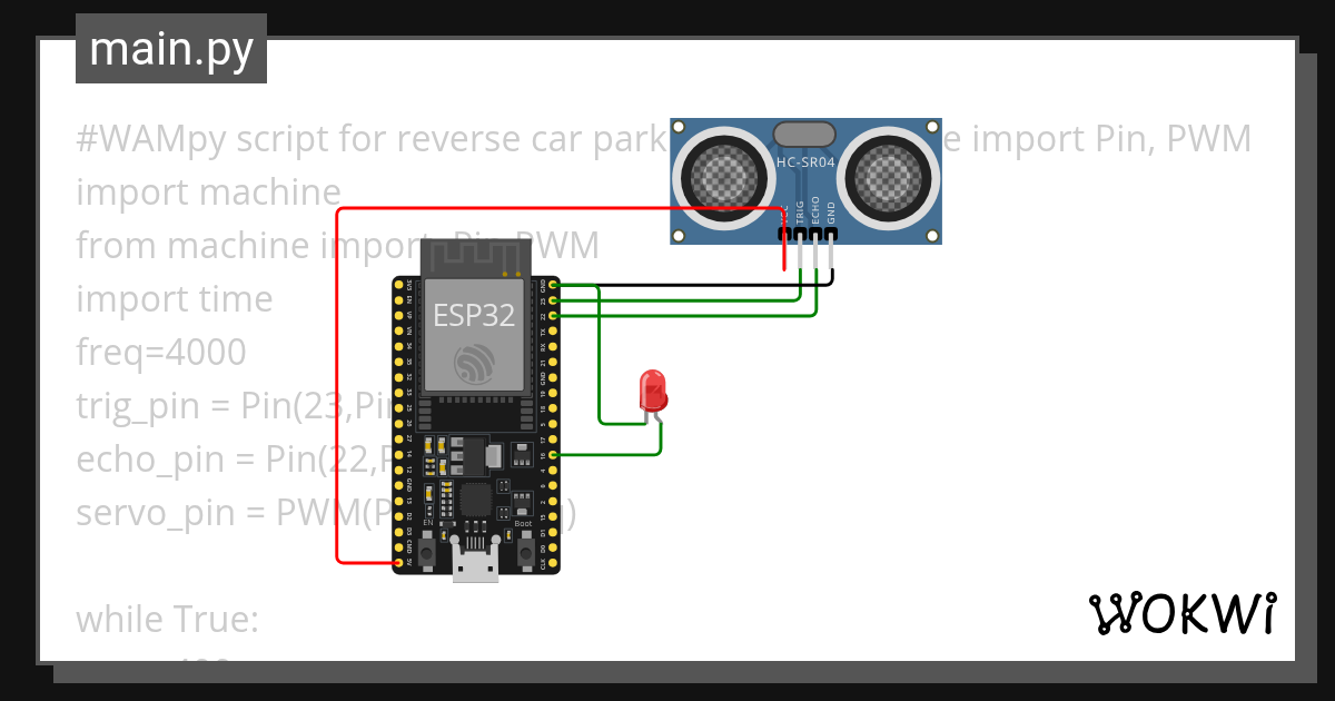 rev car parking micropython - Wokwi ESP32, STM32, Arduino Simulator