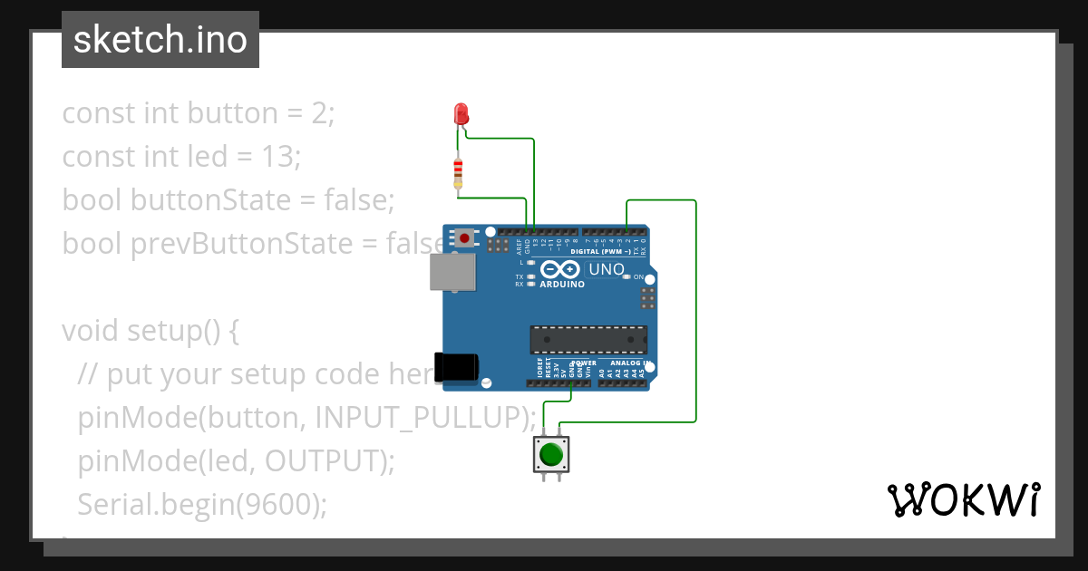 Push Button LED Control Copy - Wokwi ESP32, STM32, Arduino Simulator