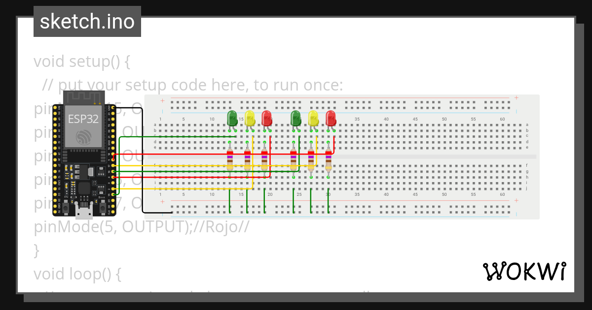 Semaforo 6 luces - Wokwi ESP32, STM32, Arduino Simulator