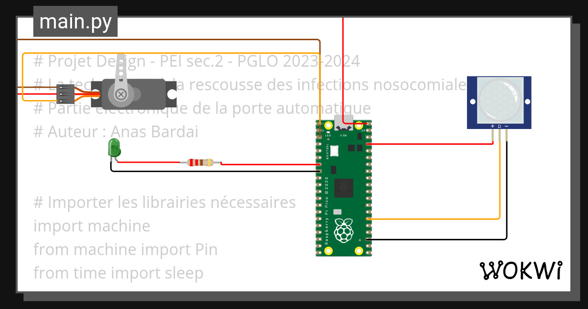 Servomoteur et Pi pico - projet 3 - Design - Wokwi ESP32, STM32, Arduino Simulator