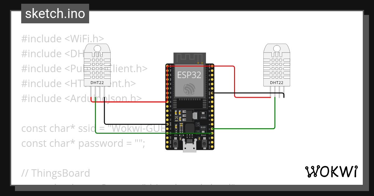 mini project DHT22 - Wokwi ESP32, STM32, Arduino Simulator