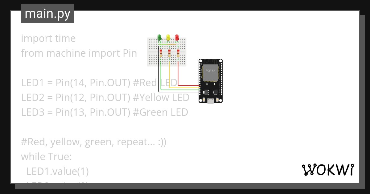 Traffic light with ESP32.py Copy - Wokwi ESP32, STM32, Arduino Simulator