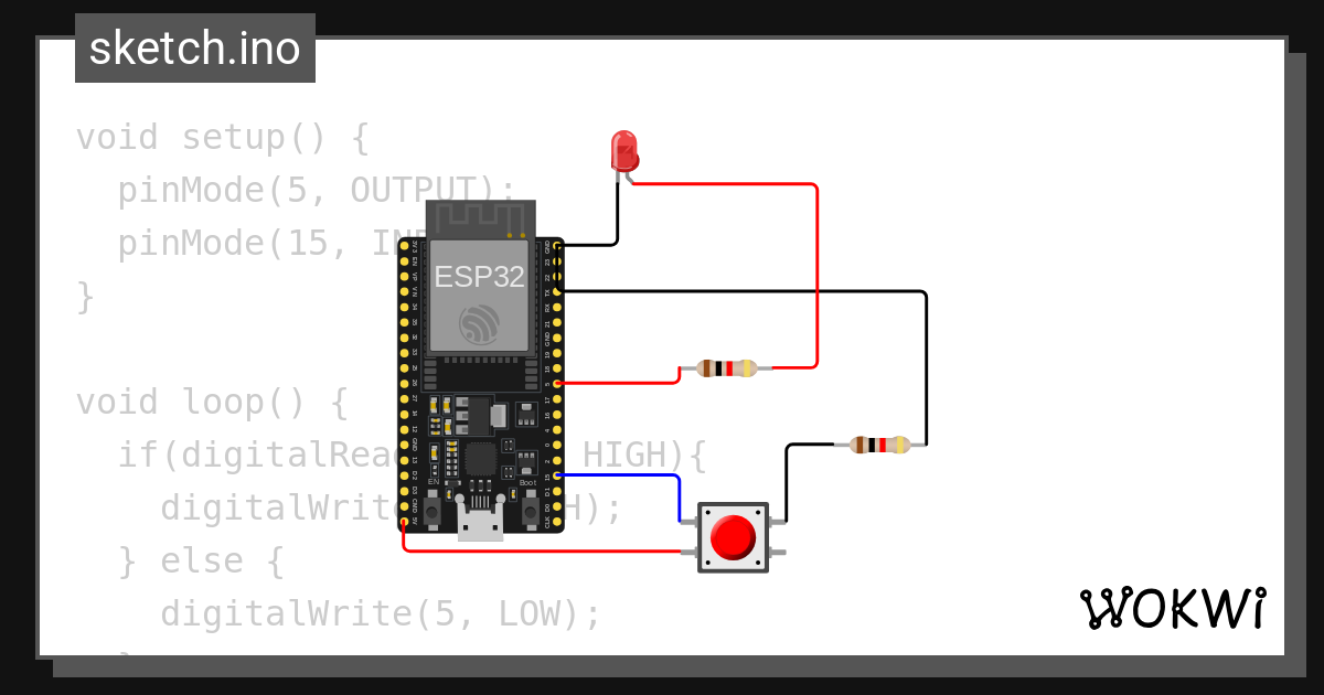 Menyalakan LED dengan Push Button - Wokwi ESP32, STM32, Arduino Simulator Menyalakan LED dengan Push Button - Wokwi ESP32, STM32, Arduino Simulator