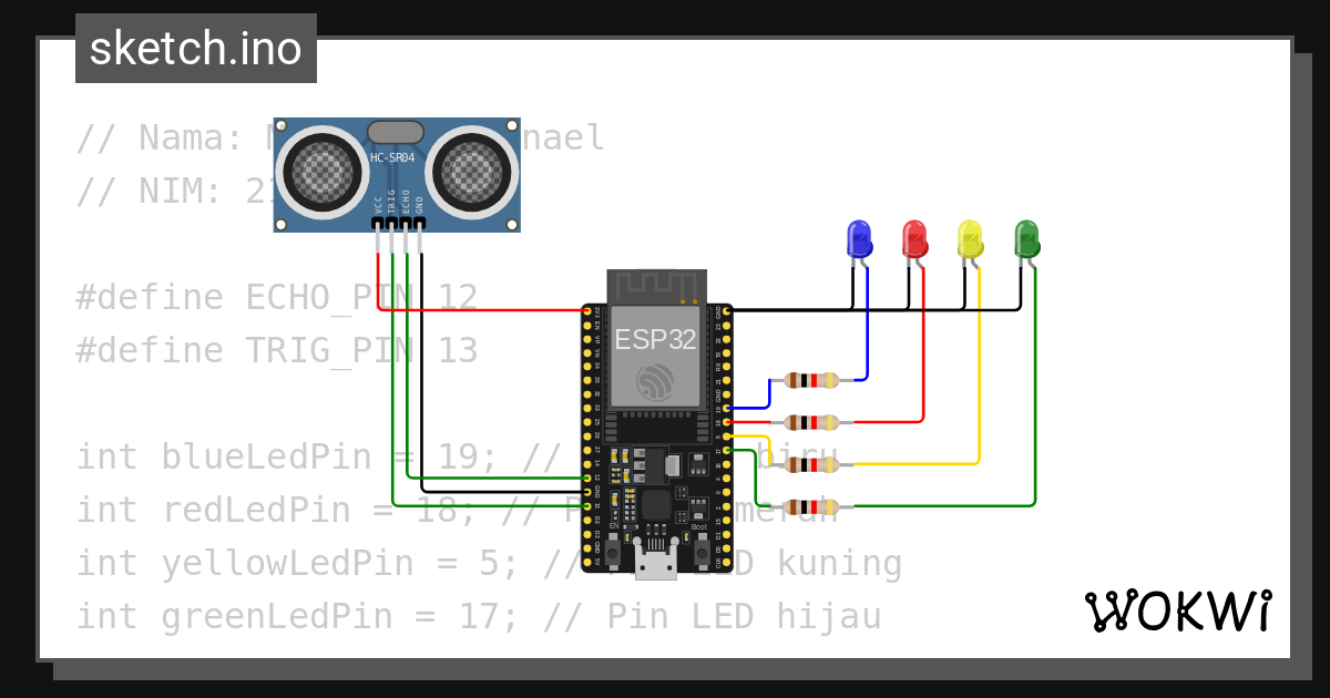 Pengukuran Jarak Dengan Indikator Led Wokwi Esp32 Stm32 Arduino Simulator
