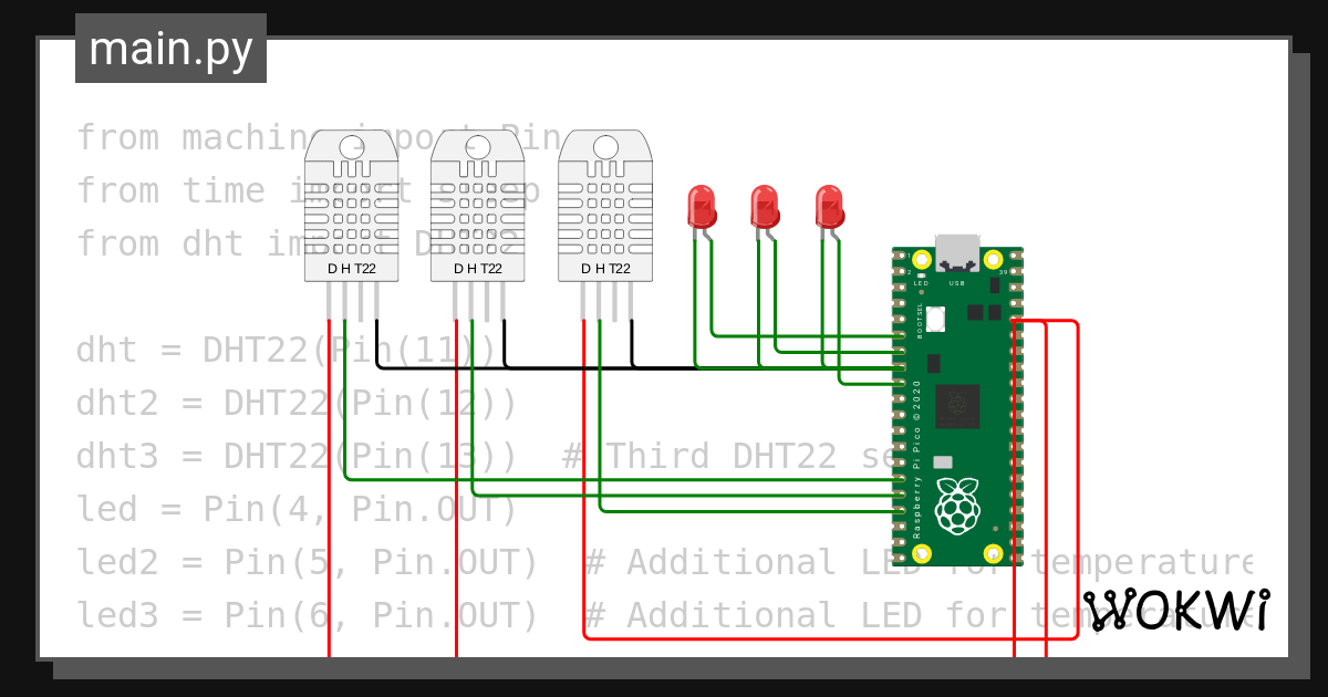 3 Sensors 3leds Wokwi Esp32 Stm32 Arduino Simulator