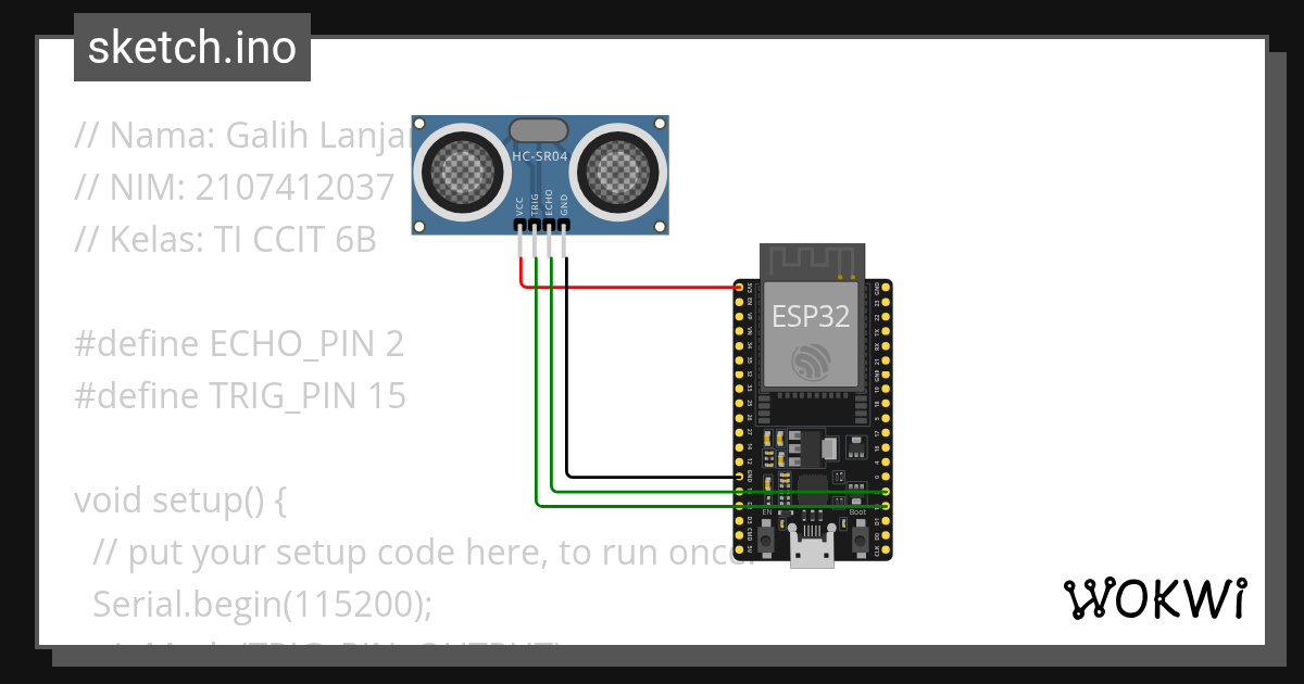 Praktik Input Sensor Ultrasonic pada Serial Monitor - Wokwi ESP32, STM32, Arduino Simulator