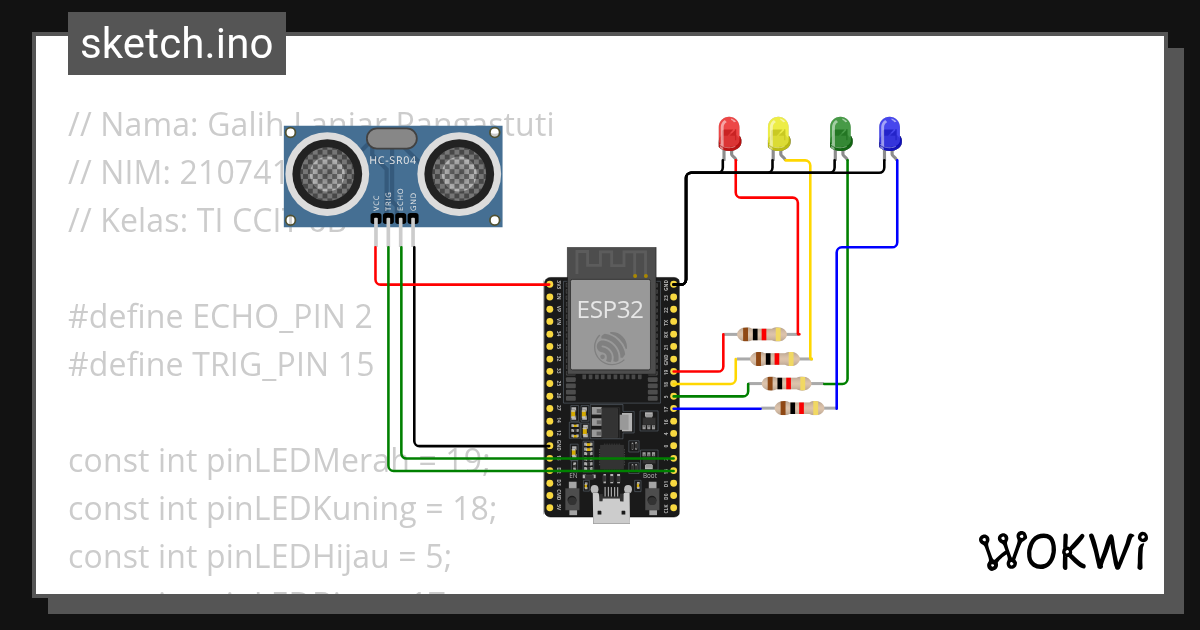 Pengukuran Jarak Dengan Indikator Led Wokwi Esp32 Stm32 Arduino Simulator