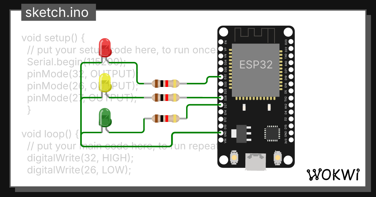 ESP32 Simple Project - Wokwi ESP32, STM32, Arduino Simulator