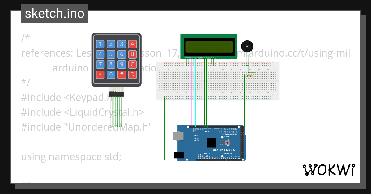 keypad with display and buzzer + settings - Wokwi ESP32, STM32, Arduino Simulator