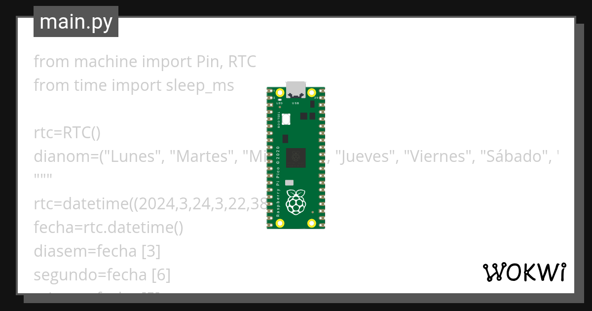 Calendario RTC - Wokwi ESP32, STM32, Arduino Simulator