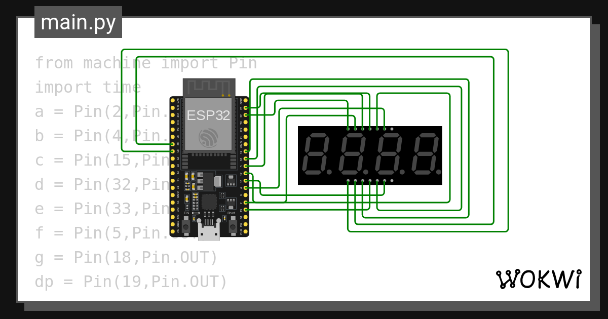 七段四位led显示屏 数字0~9 循环 Wokwi Esp32 Stm32 Arduino Simulator 