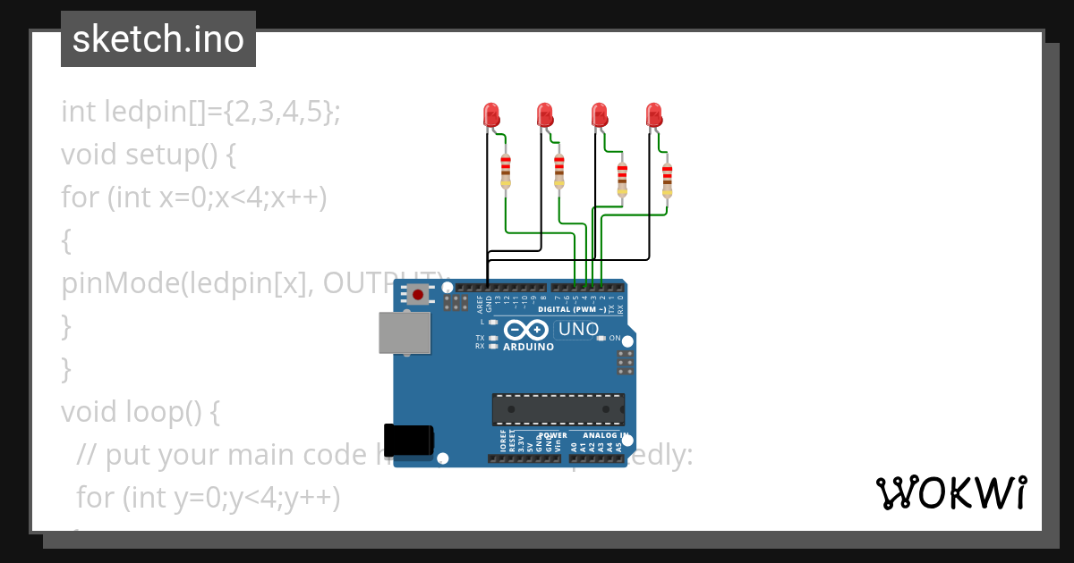 四个灯顺序点亮逆序熄灭 Wokwi Esp32 Stm32 Arduino Simulator 2958