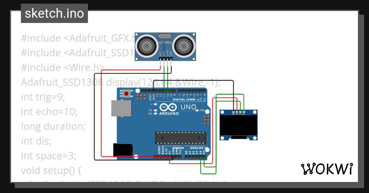 Ultrasonic With Oled Wokwi Esp32 Stm32 Arduino Simulator 