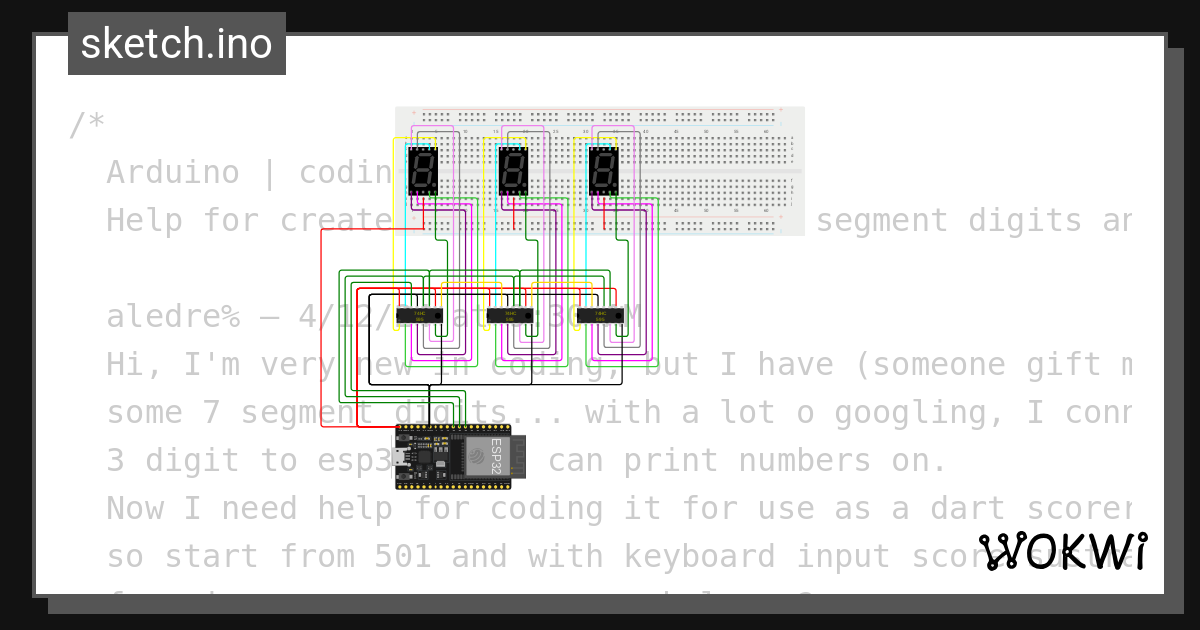 Espdartscorer Common Anode Wokwi Esp32 Stm32 Arduino Simulator 