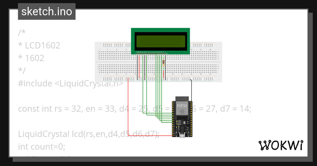 杨永辉——LCD1602显示 - Wokwi ESP32, STM32, Arduino Simulator
