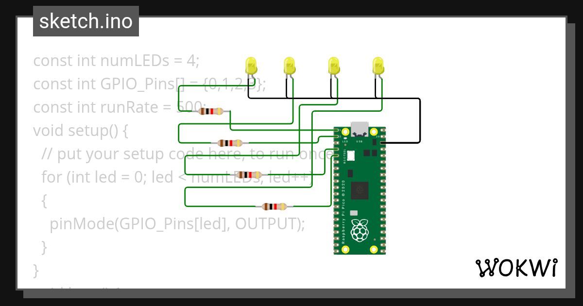Running LEDs - Wokwi ESP32, STM32, Arduino Simulator
