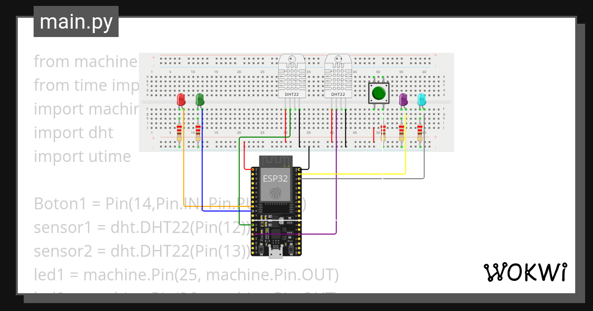 sensor dht y leds - Wokwi ESP32, STM32, Arduino Simulator