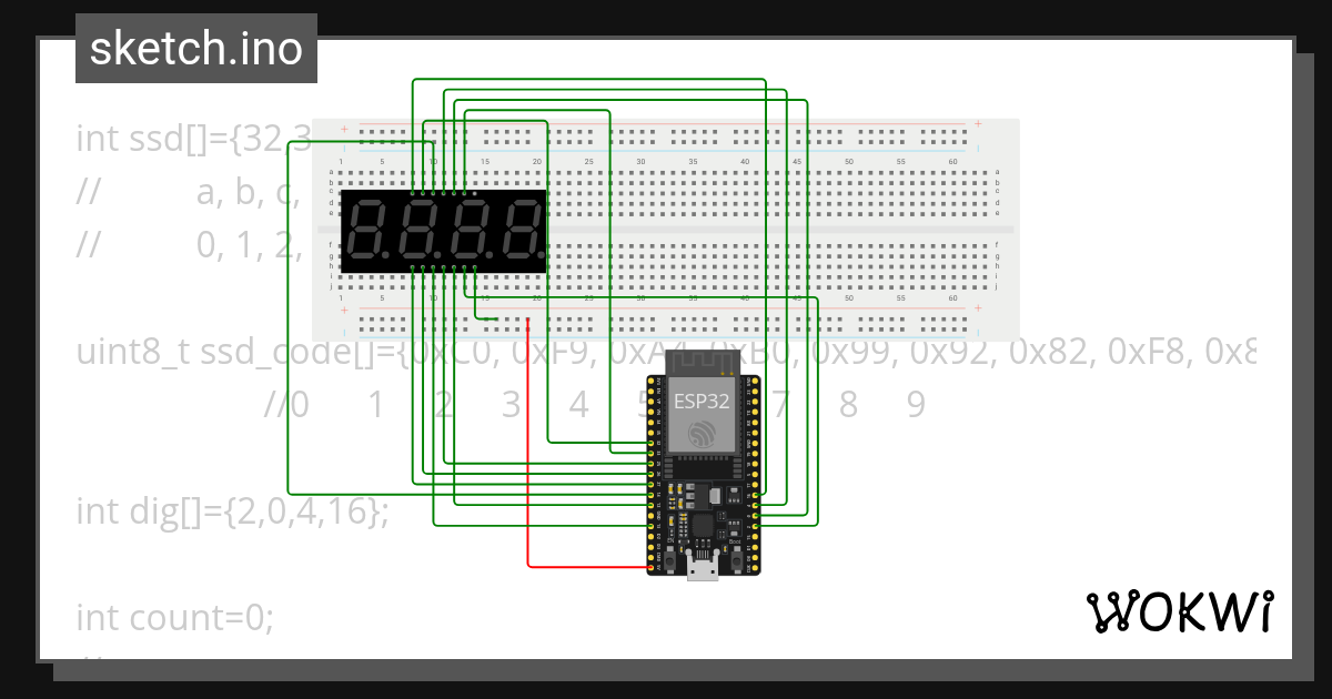 四位数码管开关计数器 何俊杰 Wokwi Esp32 Stm32 Arduino Simulator 3855