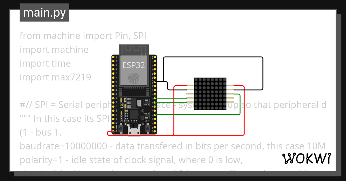 max7219 text display documentation - ESP32 Copy - Wokwi ESP32, STM32, Arduino Simulator