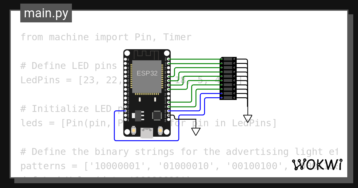 Esp32bargraph八顆led的廣告燈指定廣告樣式timerv2 Wokwi Esp32 Stm32 Arduino Simulator
