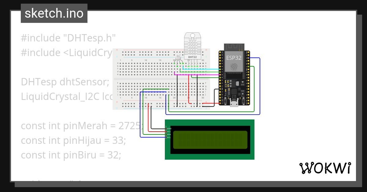 DHT22 LCD ESP32 + RGB - Wokwi ESP32, STM32, Arduino Simulator