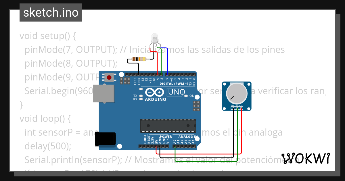LED RGB CON EL POTENCIOMETRO - Wokwi ESP32, STM32, Arduino Simulator