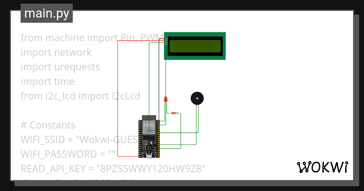Iot Project Alarm led lcd working - Wokwi ESP32, STM32, Arduino Simulator