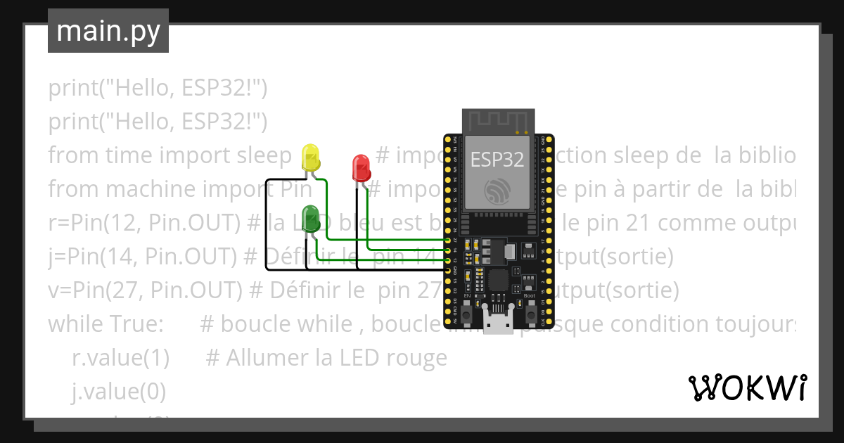 Feux de circulation - Wokwi ESP32, STM32, Arduino Simulator