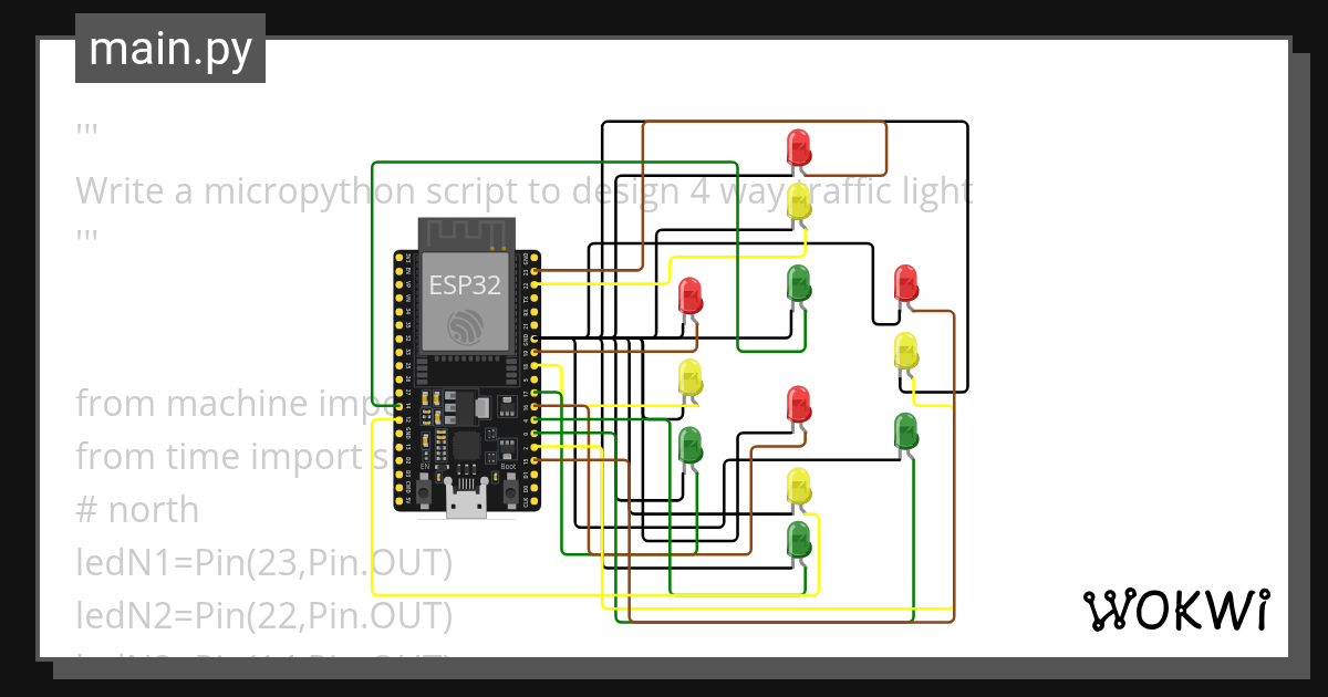 4trafficLight2way - Wokwi ESP32, STM32, Arduino Simulator