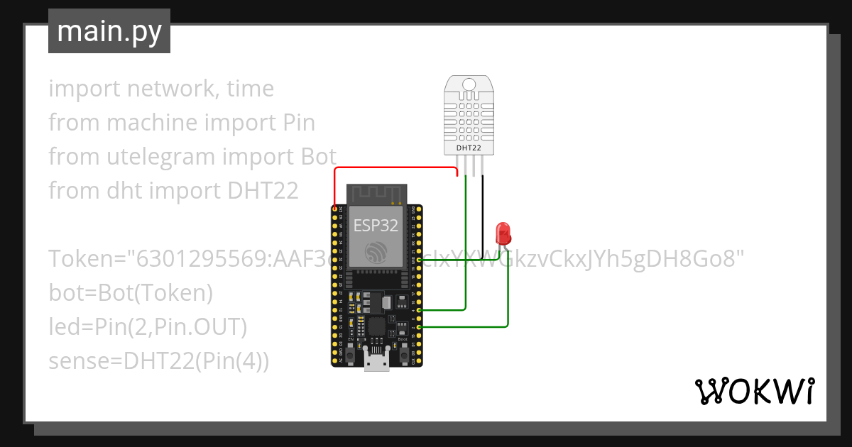 Conexion Tele-DHT22 - Wokwi ESP32, STM32, Arduino Simulator