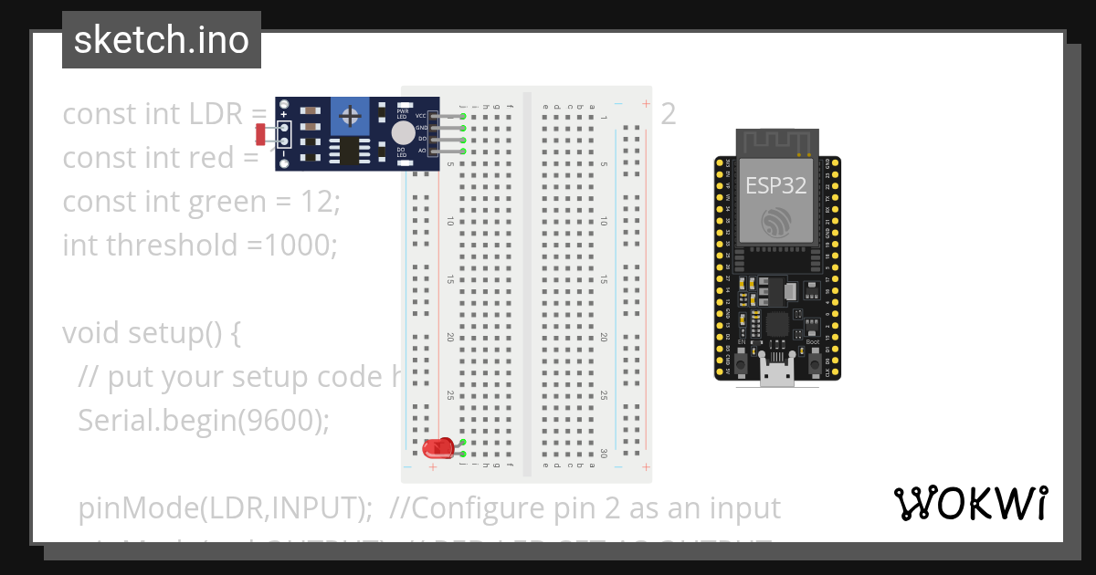 Ldr Sensor With Led Lights Wokwi Esp32 Stm32 Arduino Simulator