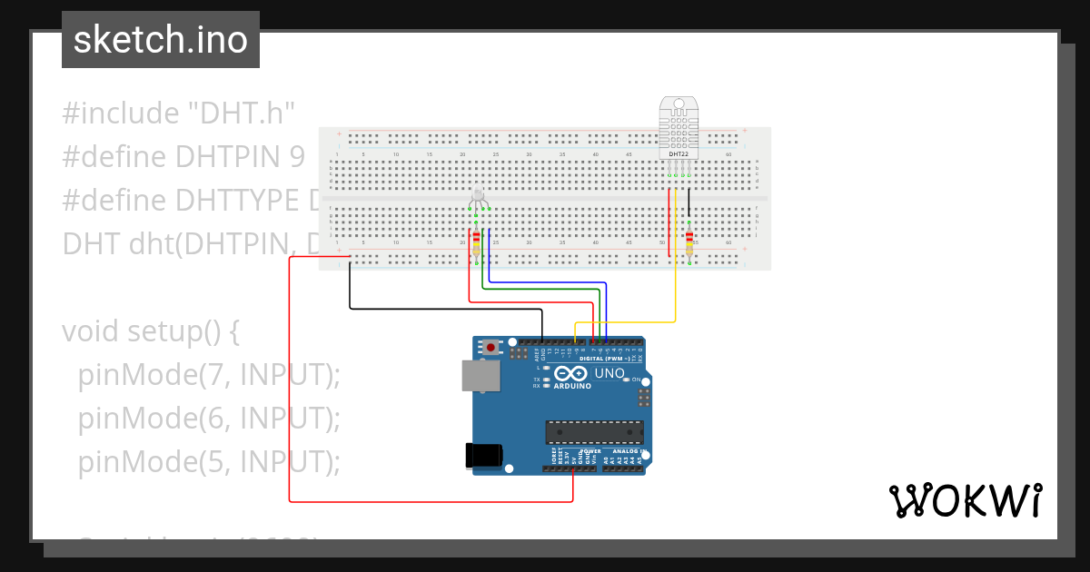 Temperatura, DHT + RGB led - Wokwi ESP32, STM32, Arduino Simulator