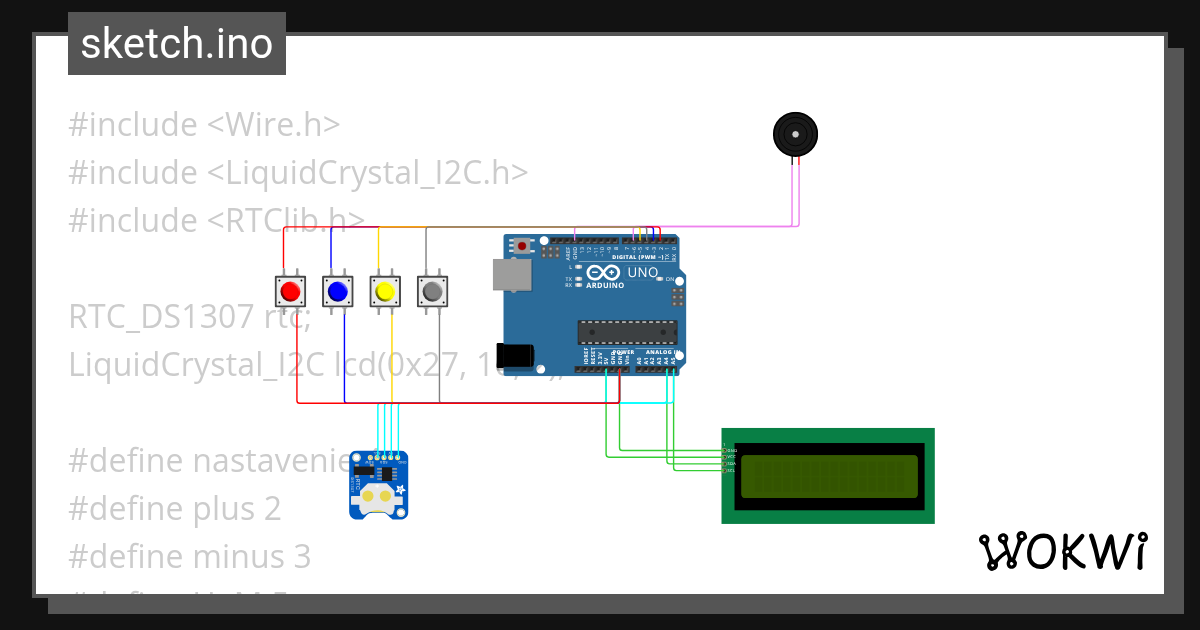 hodiny s alarmom - Wokwi ESP32, STM32, Arduino Simulator