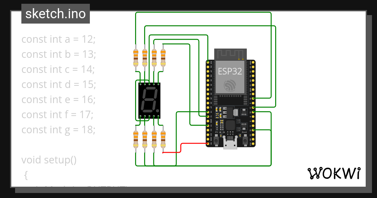 7 segmentos - Wokwi ESP32, STM32, Arduino Simulator