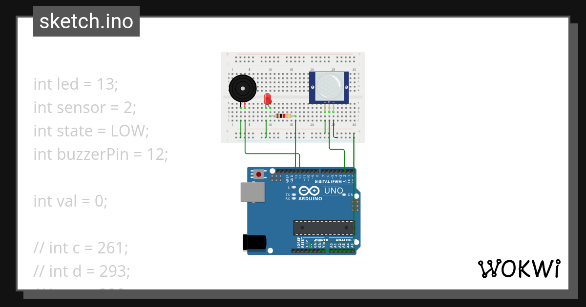 Buzzer_PIR_LED - Wokwi ESP32, STM32, Arduino Simulator