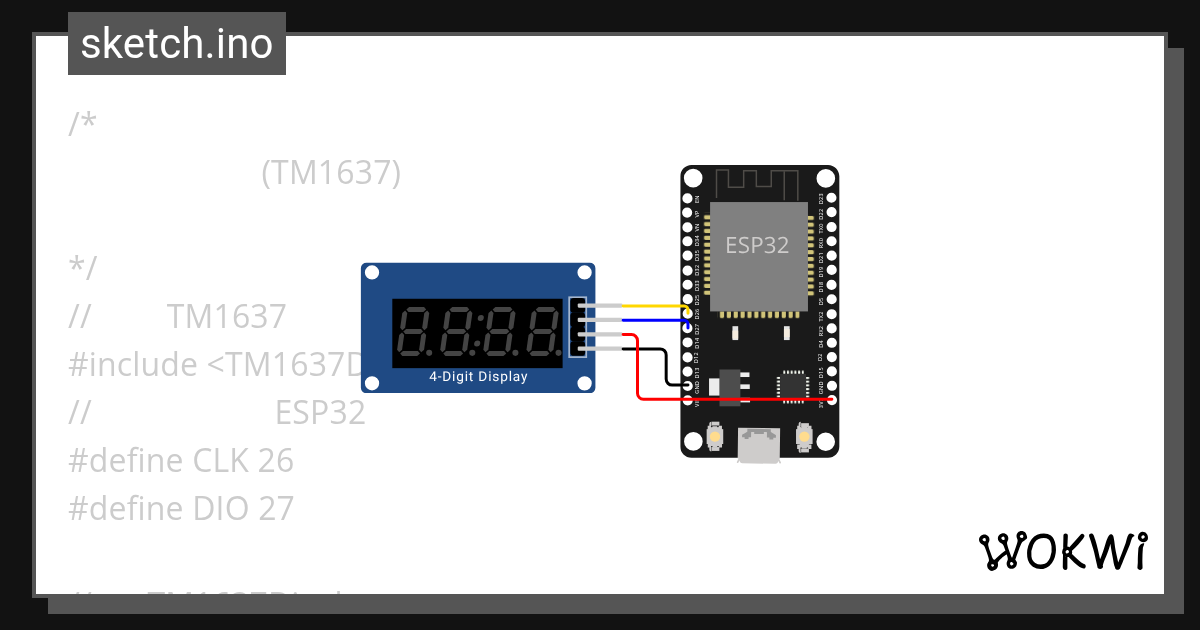 七段顯示器tm1637 Wokwi Esp32 Stm32 Arduino Simulator
