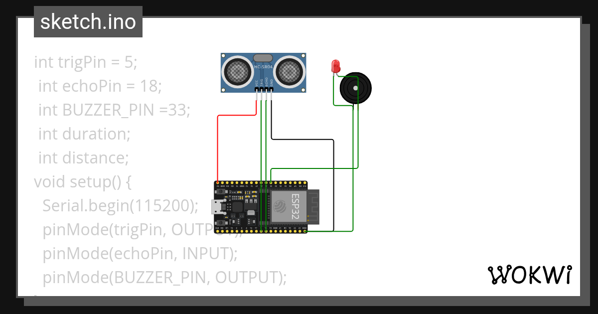 Ultrasonic Sensor With Buzzer And Led Wokwi Esp32 Stm32 Arduino