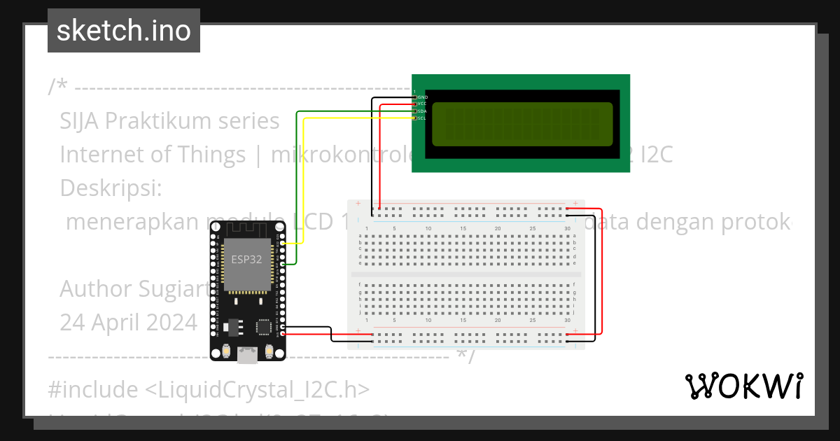 2024-iot-lcd-16x2-i2c-01 - Wokwi ESP32, STM32, Arduino Simulator 2024-iot-lcd-16x2-i2c-01 - Wokwi ESP32, STM32, Arduino Simulator