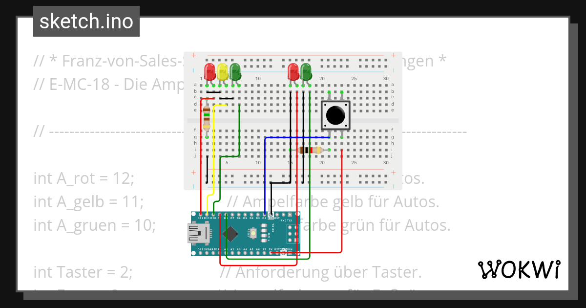 E-MC-18 - Die Ampel mit Anforderung - Wokwi ESP32, STM32, Arduino Simulator