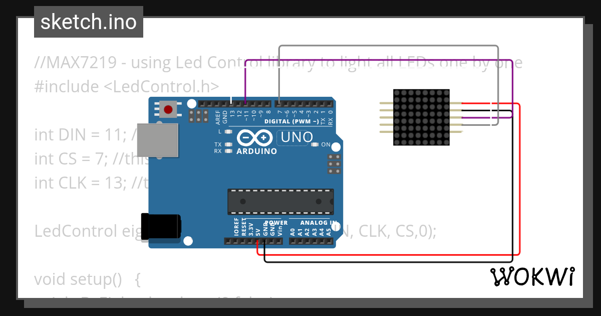 Max7219 Panel Chase Demo Wokwi Esp32 Stm32 Arduino Simulator 9853