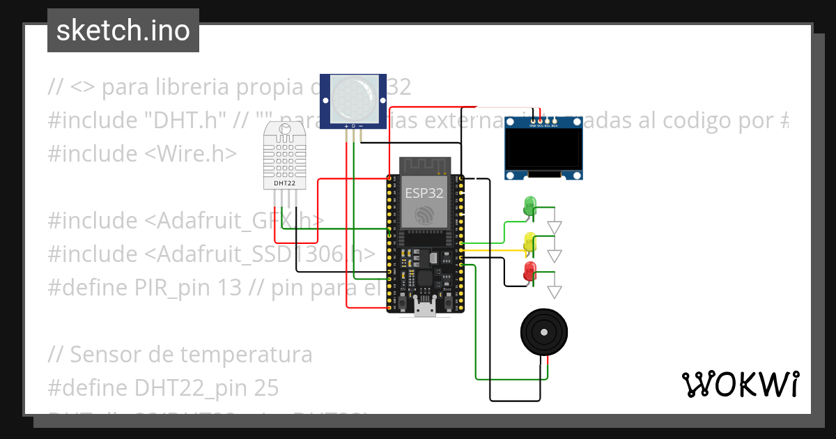 [Iot] DHT22 + PIR + OLED display 24/4/24 - Wokwi ESP32, STM32, Arduino Simulator