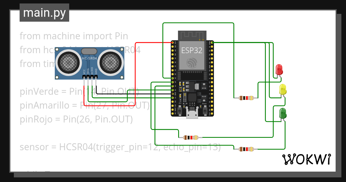 Sensor De Distancia 3 Led Wokwi Esp32 Stm32 Arduino Simulator 0452