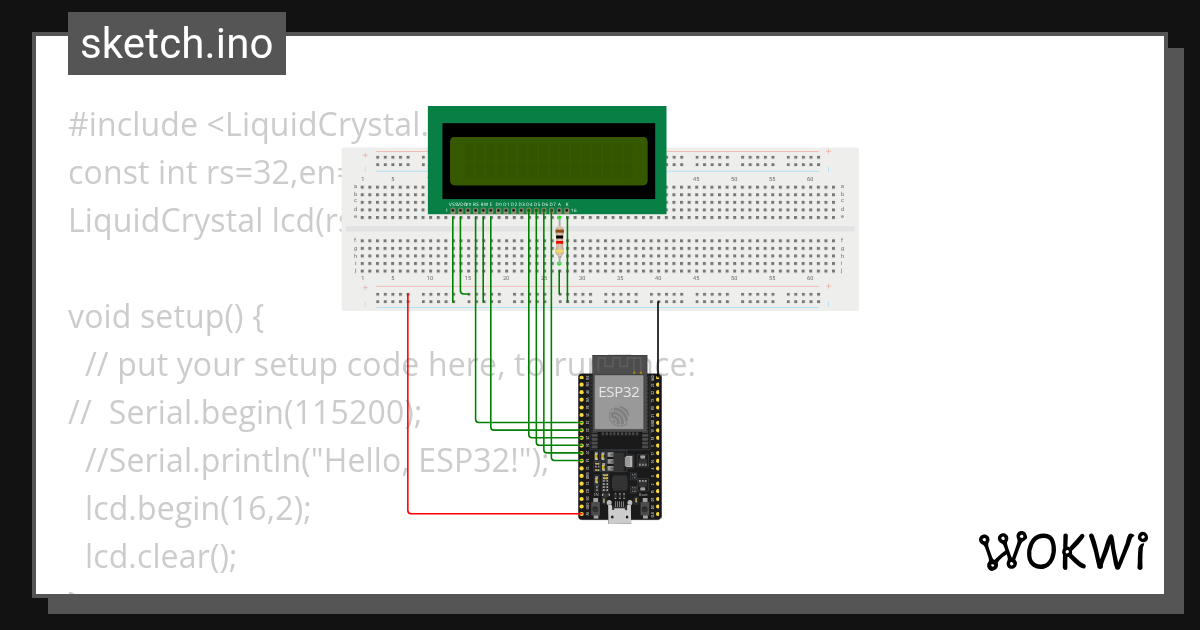 LCD1602显示占远清 - Wokwi ESP32, STM32, Arduino Simulator