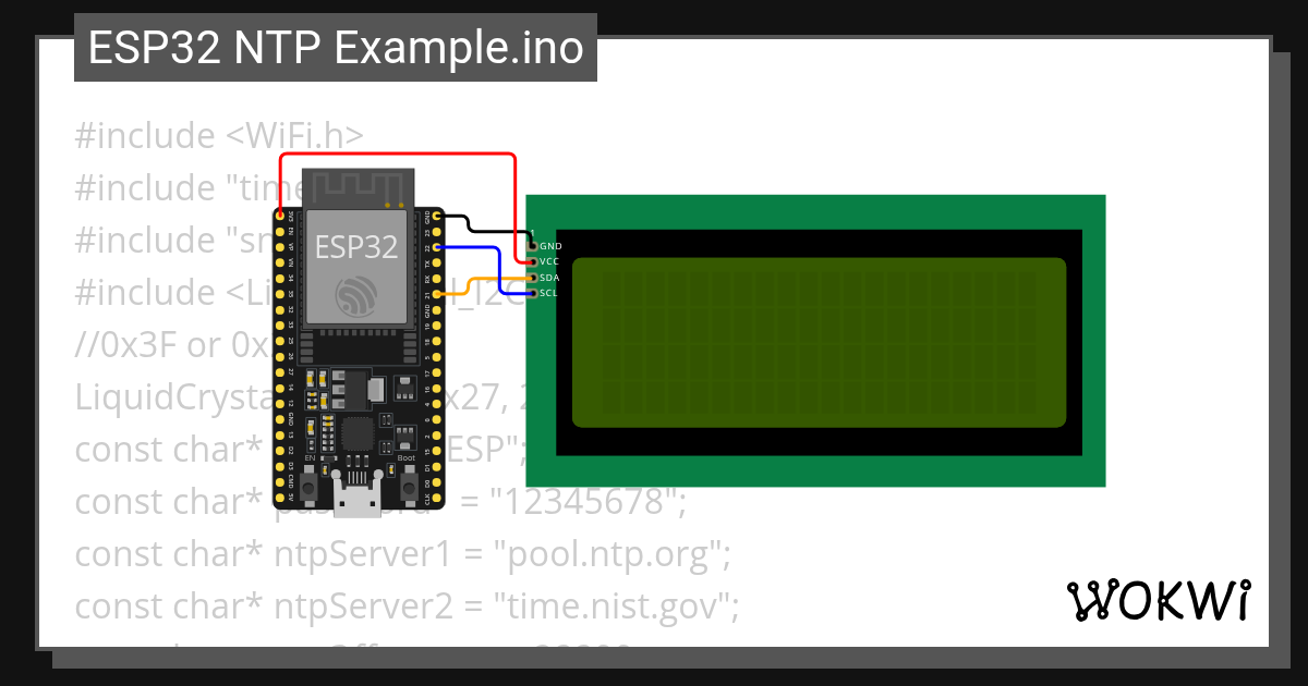 LCD2004 NTP Clock.ino - Wokwi ESP32, STM32, Arduino Simulator