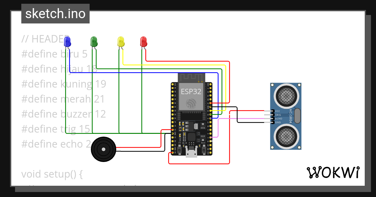 Diswar Sensor Ultrasonic - Wokwi ESP32, STM32, Arduino Simulator
