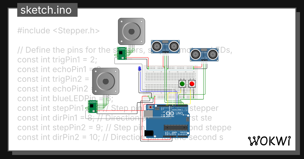 Working! V5 Stepper, Blue, stepper (with buttons) with Sensors - Wokwi ...