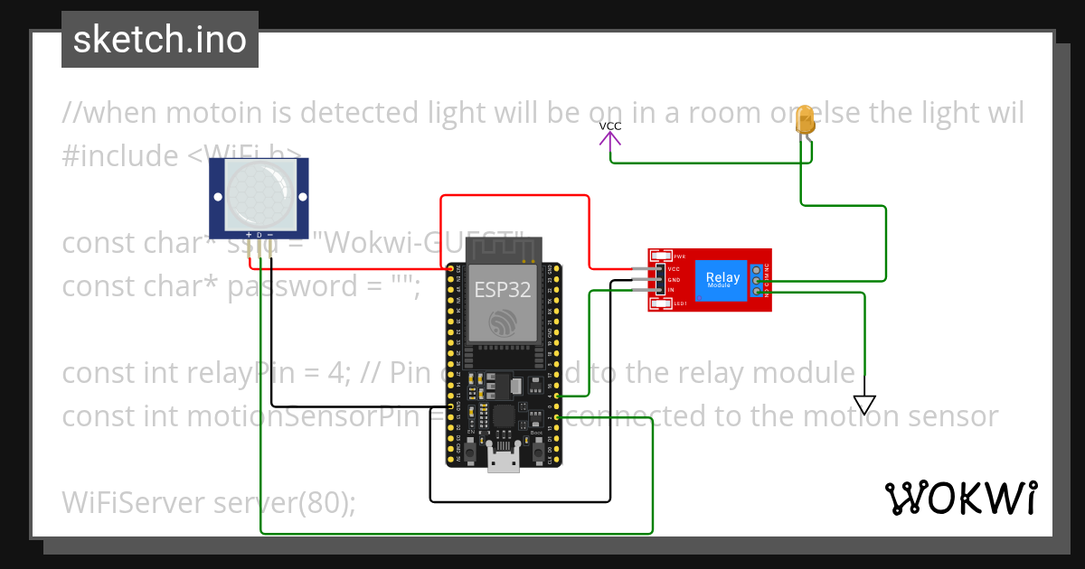 MOTION DETECTING LIGHT Copy - Wokwi ESP32, STM32, Arduino Simulator