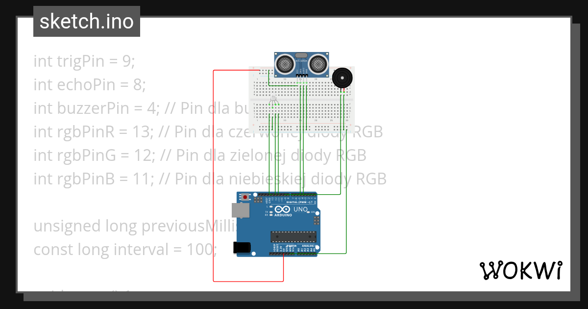 projekt czujnika odleglosci - Wokwi ESP32, STM32, Arduino Simulator