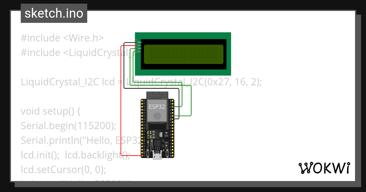 12c 16x12 LCD - Wokwi ESP32, STM32, Arduino Simulator