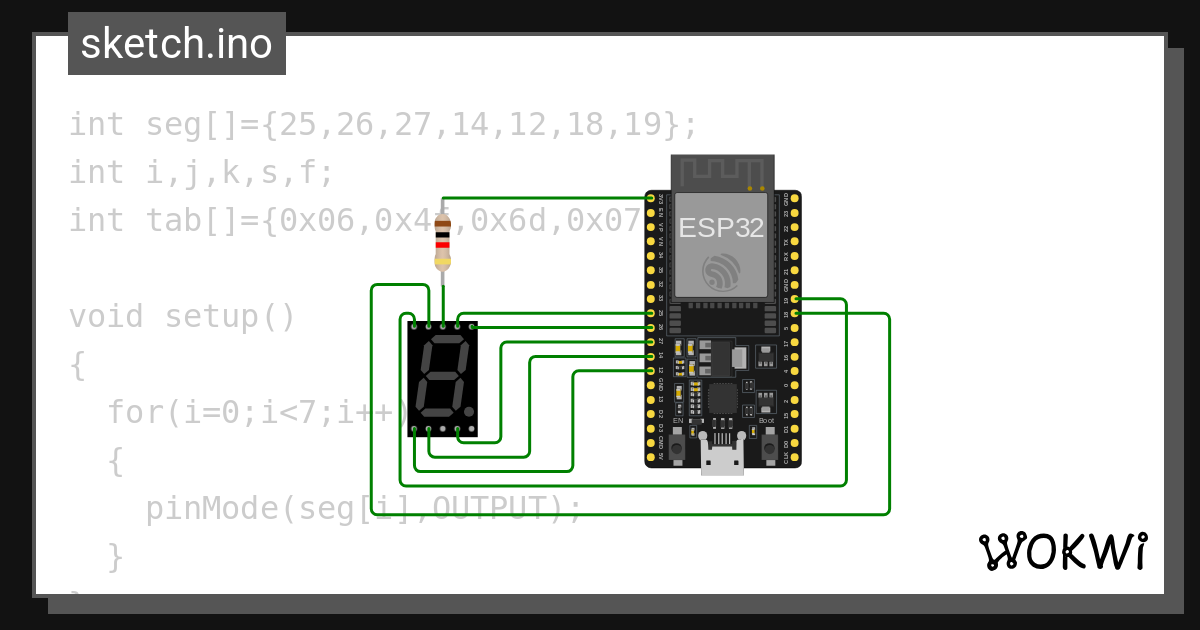 七段顯示器 奇數 Wokwi Esp32 Stm32 Arduino Simulator 0462